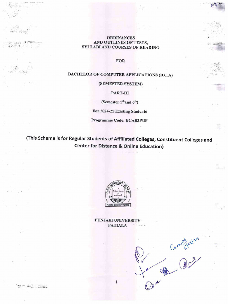 Bca Part - III (Semester V and Vi) Session 2024 - 25 Existing Students (Revised) | PDF