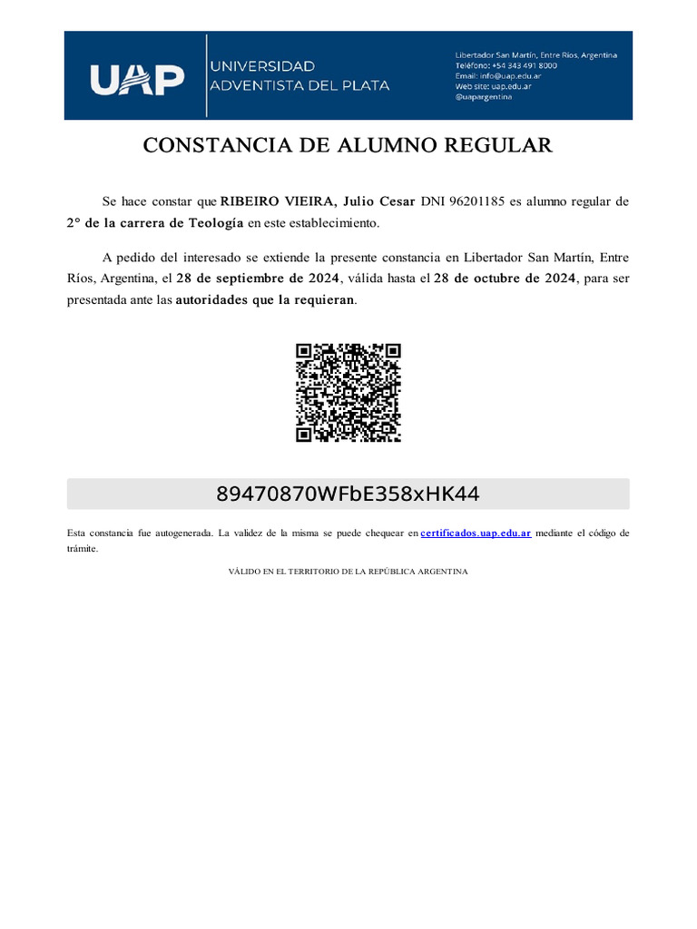 Constancia - 89470870WFbE358xHK44aluno Uap | PDF