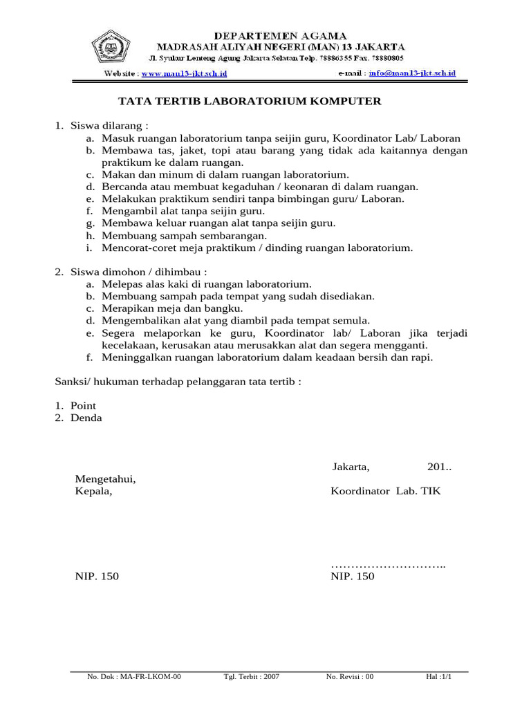 Tata Tertib Laboratorium Komputer | PDF