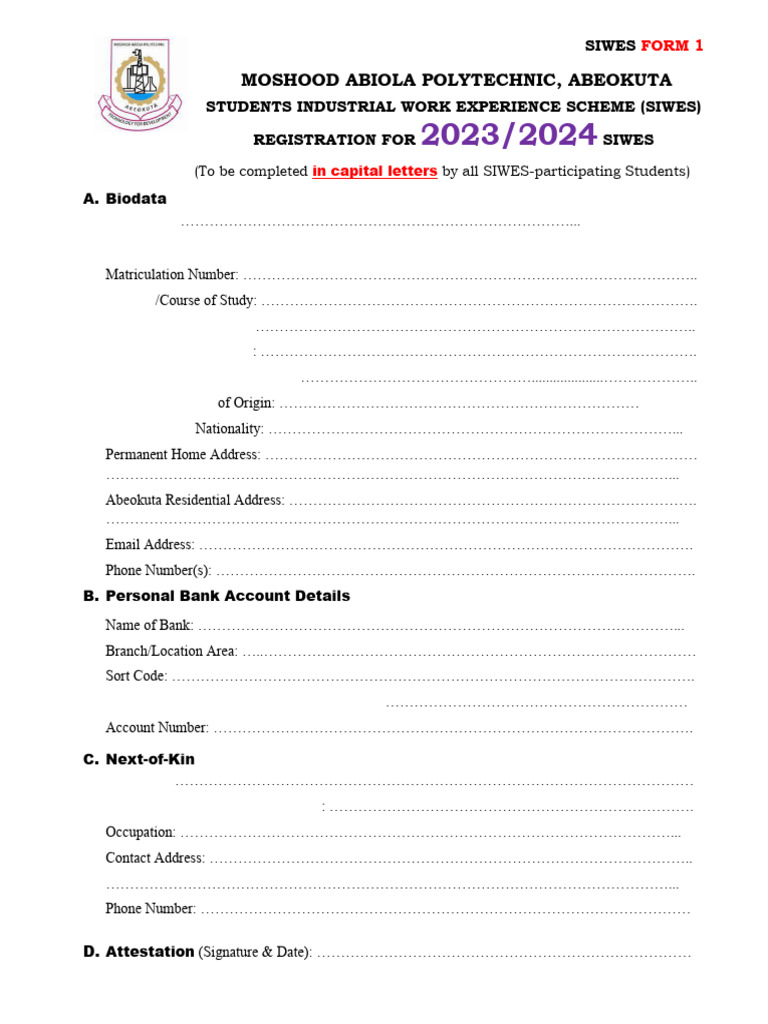 SIWES - Forms 1 and 2, Bank Sort-Codes, and Introductory Letter ...
