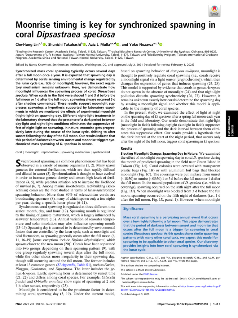 Moonlight's Role in Coral Spawning | PDF | Coral | Spawn (Biology)