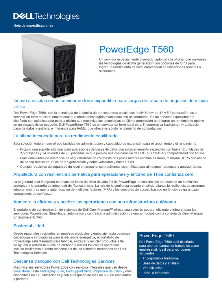 Poweredge t560 Spec Sheet | PDF | Microprocesador | Dell