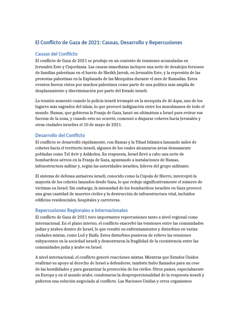 Conflicto Gaza 2021 Causas Desarrollo Repercusiones | PDF | Franja de Gaza | Israel