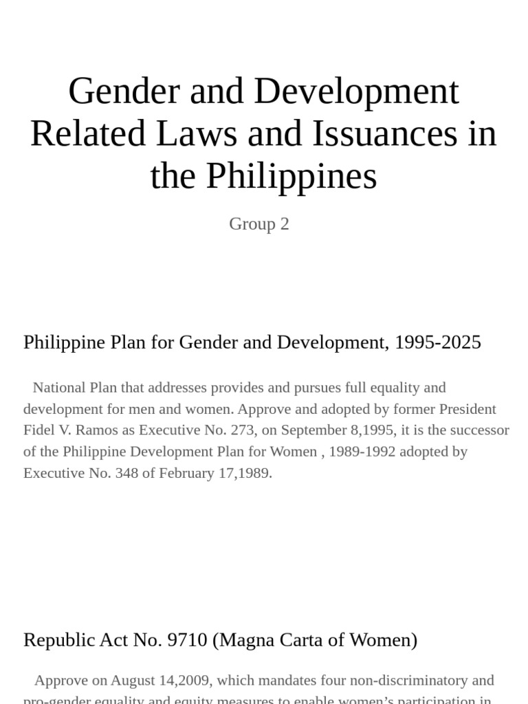 Gender and Development Laws in the Philippines | PDF | Gender | Gender ...