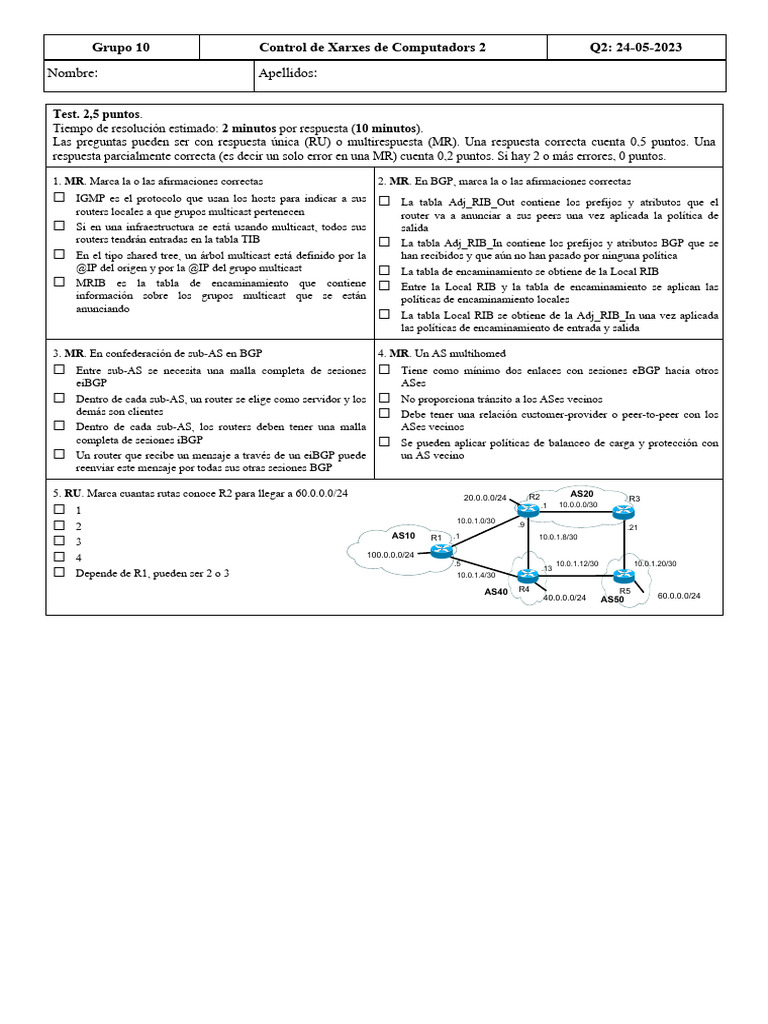 2022 2023 Q2 - SegundoControl | PDF | Enrutador (Computación) | Red de computadoras