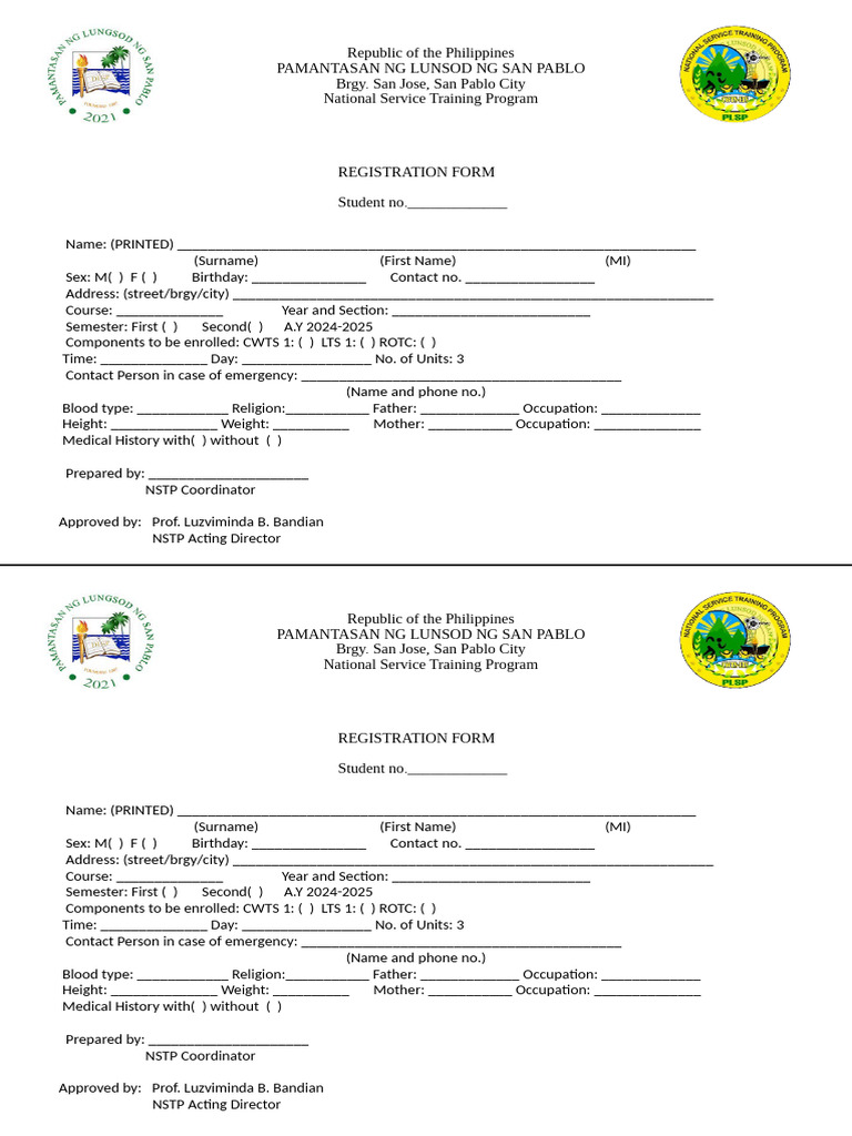 NSTP Registration Form | PDF | Philippines