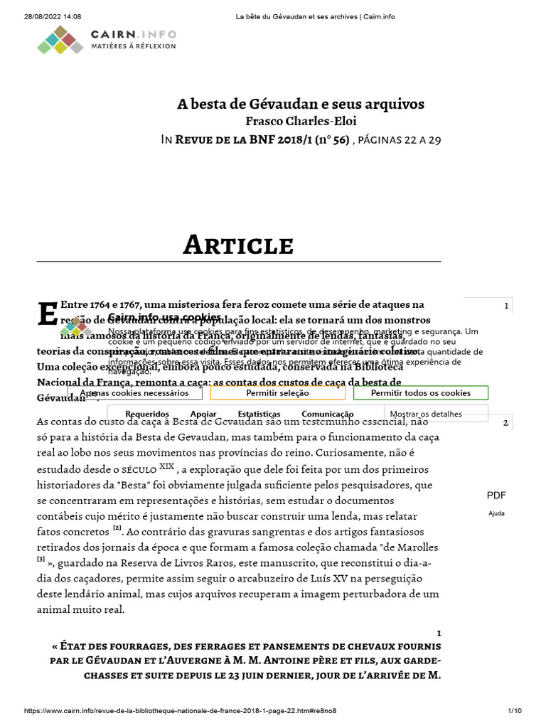 La Bête Du Gévaudan Et Ses Archives - Cairn - Info | PDF | Cookie de HTTP
