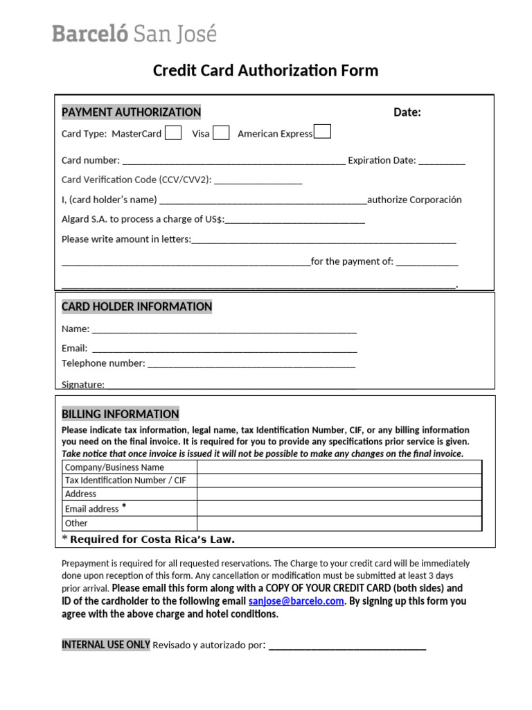 Credit Card Authorization Form | PDF