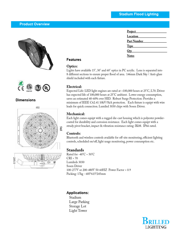 Brilled Lighting Stadium Flood | PDF | Lighting | Electrical Engineering