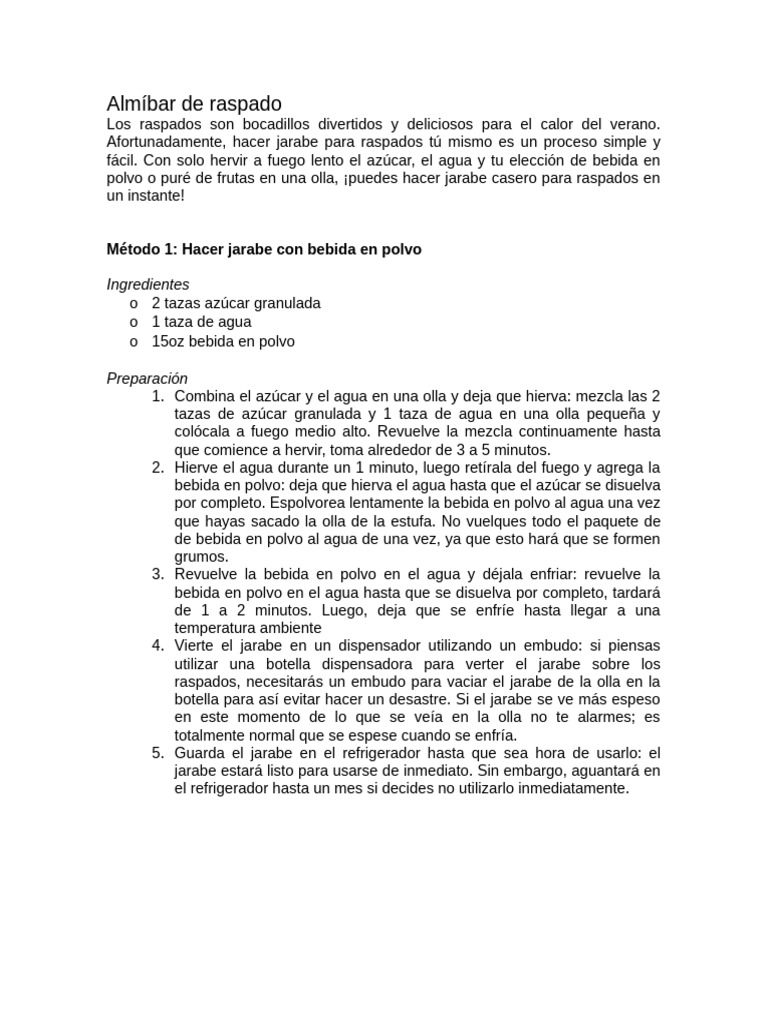 Almibar para Raspados | PDF | Bebida | Agua