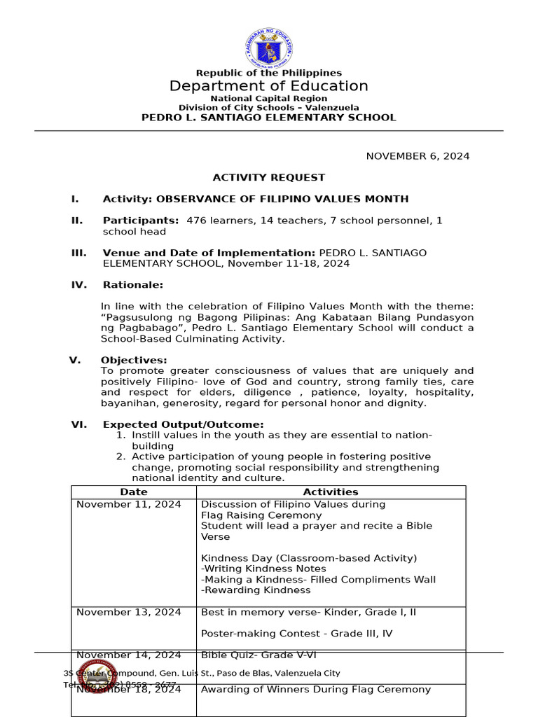 Values Month Activity Request | PDF