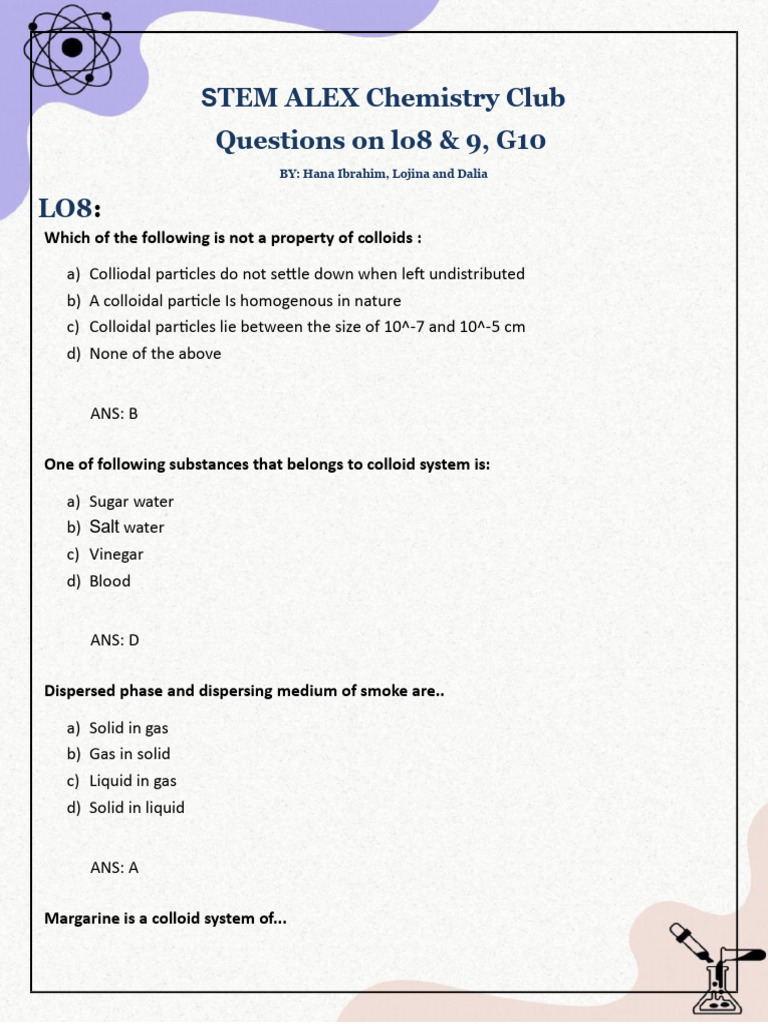 TEM ALEX Chemistry Club Questions On Lo8 & 9, G10 LO8: Which of The ...