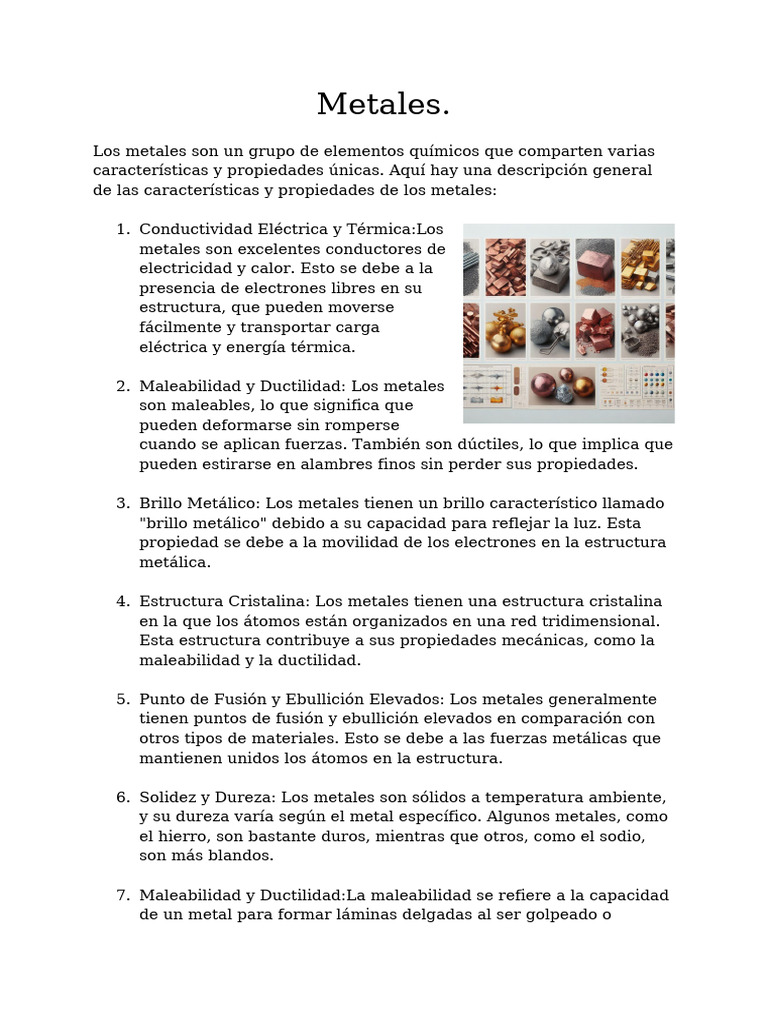 Características y Propiedades de los Metales | PDF | Rieles | Elementos ...