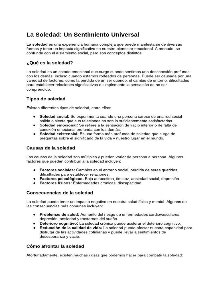 La Soledad - Un Sentimiento Universal | PDF | Soledad | Las emociones