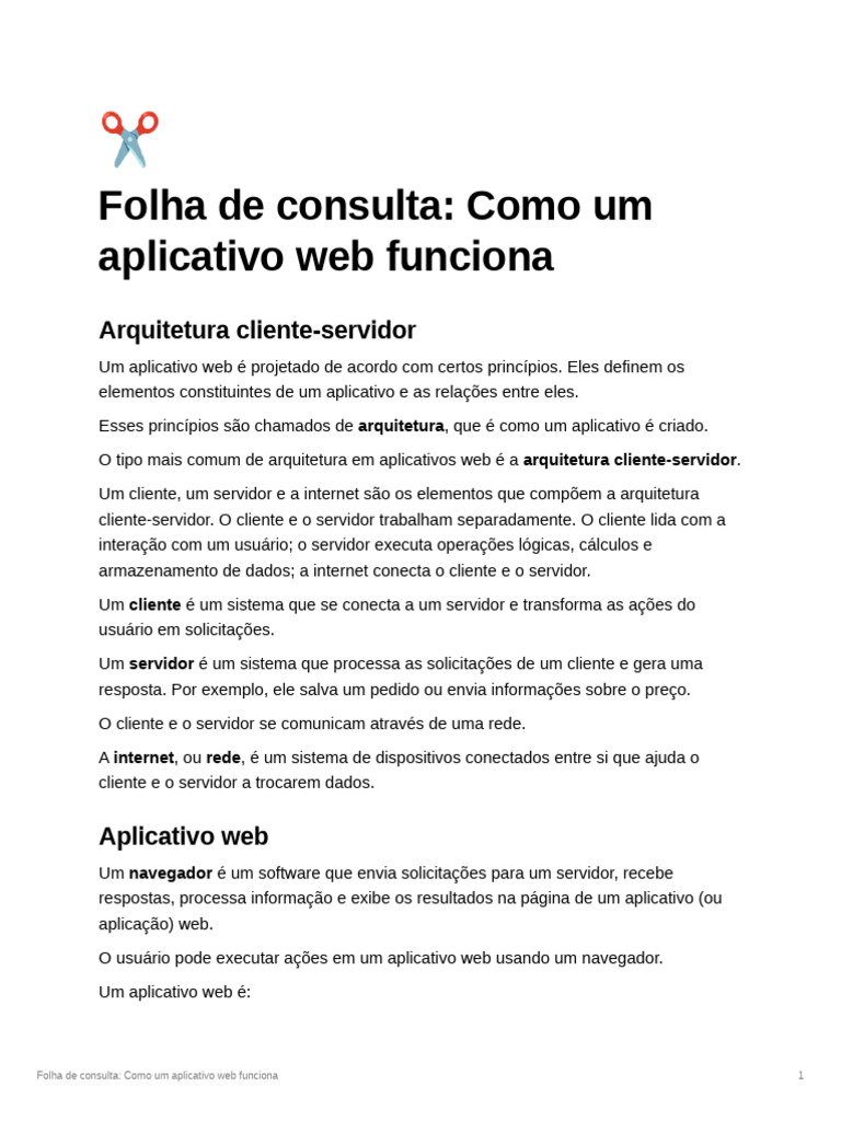 Folha de Consulta Como Um Aplicativo Web Funciona | PDF | Modelo ...