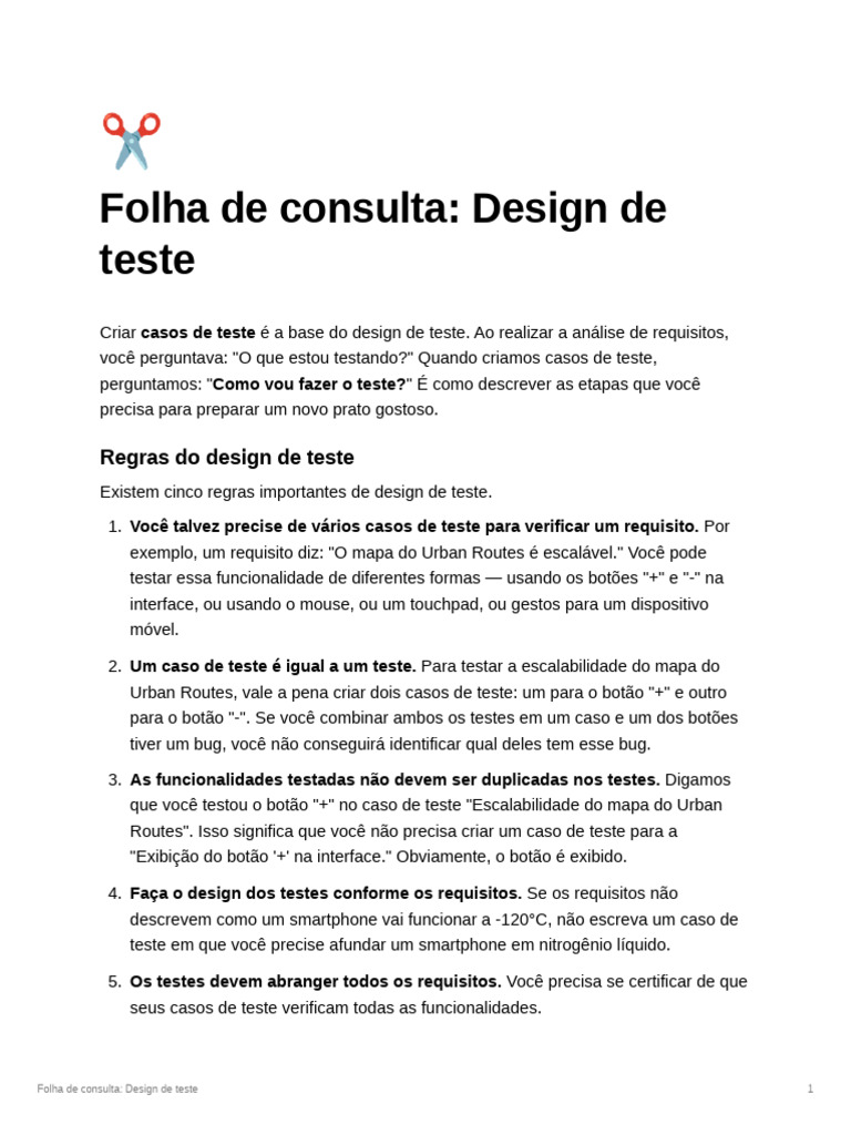5.10 Folha de Consulta Desenho de Teste | PDF | Testes de software ...