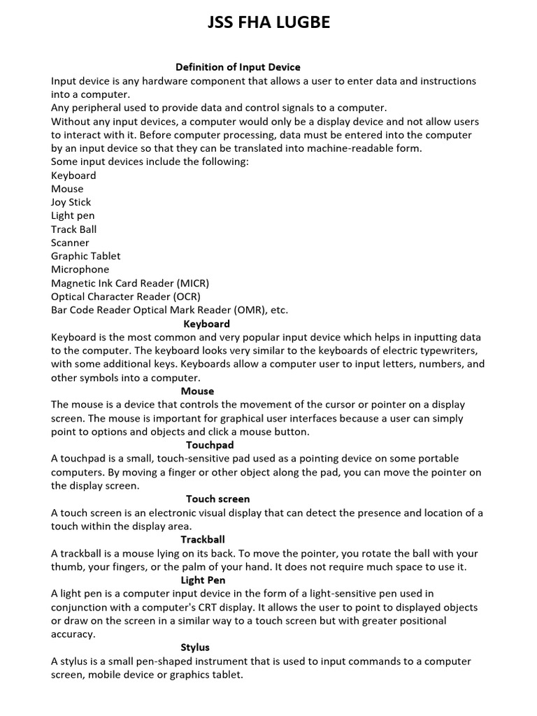 Week 9 Input Device | PDF | Computer Keyboard | Cursor (User Interface)