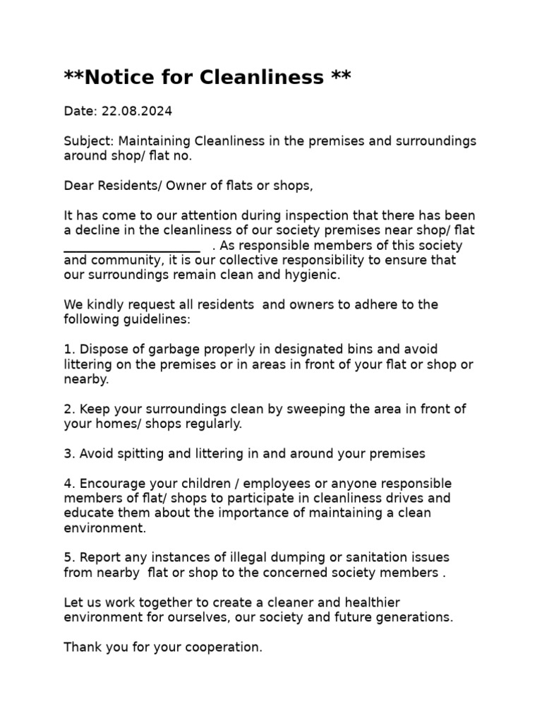 Notice For Cleanliness | PDF