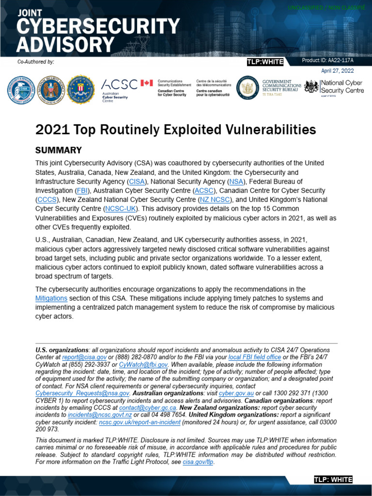 2021 Top Routinely Exploited Vulnerabilities | PDF | Security ...