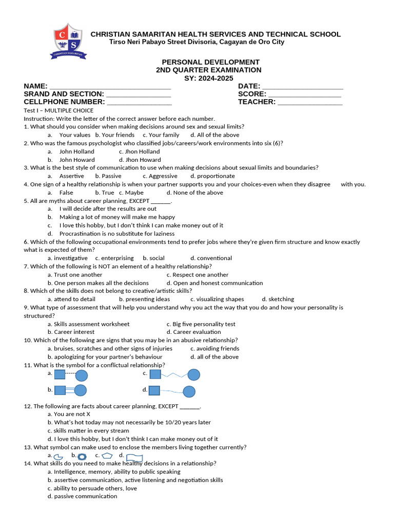 Personal Development 2nd Quarter Exam | PDF | Social Psychology ...