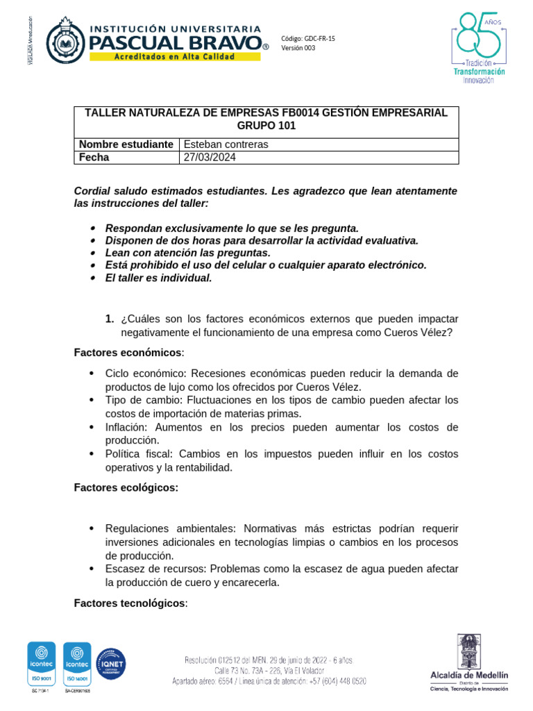 Taller Naturaleza de Las Empresas | PDF | Business | Mercado (economía)