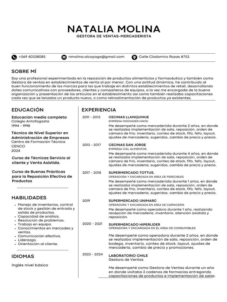 Curriculum Natalia Actualizado | PDF | Supermercado | Economias