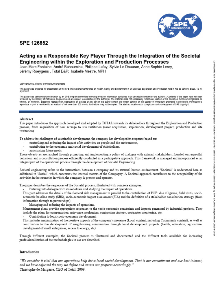 Spe 126852 Ms | PDF | Employment | Risk