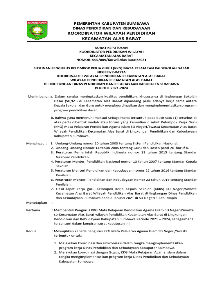 SK KKG Pai Korwil Alas Barat | PDF