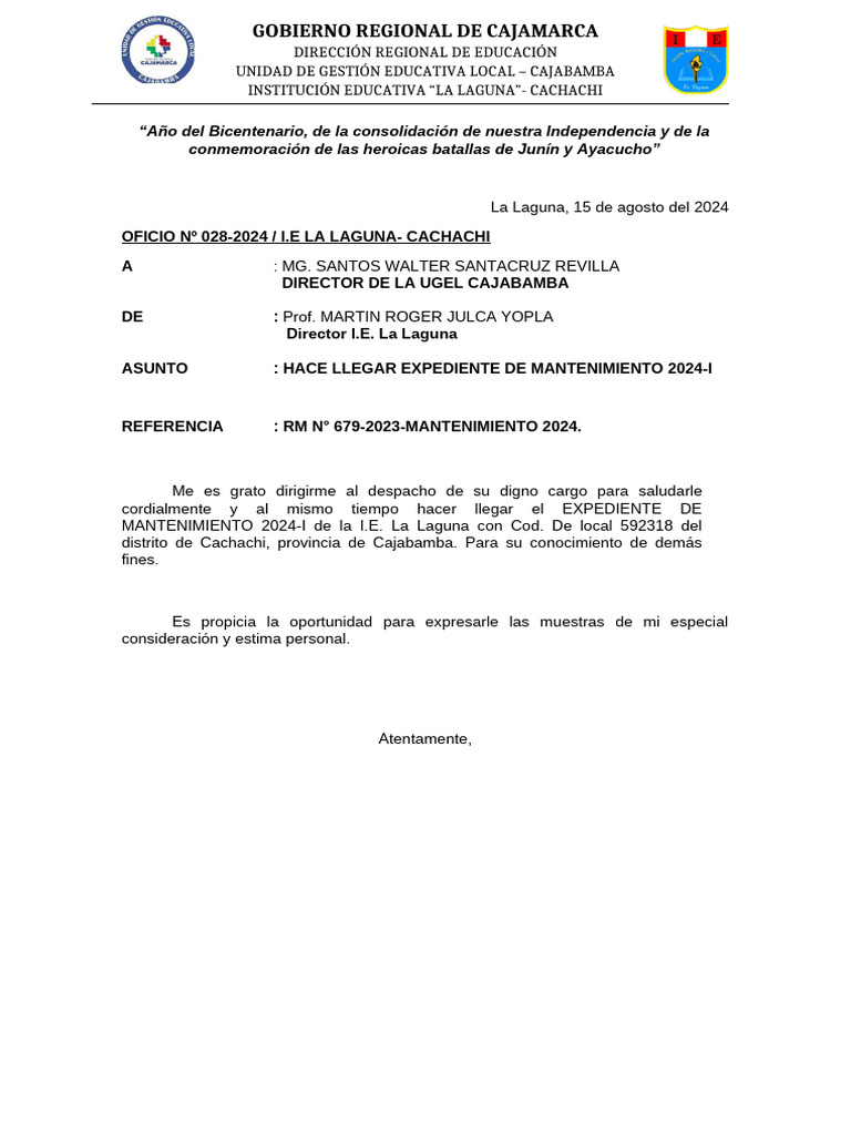 Oficio 028 - Mantenimiento | PDF