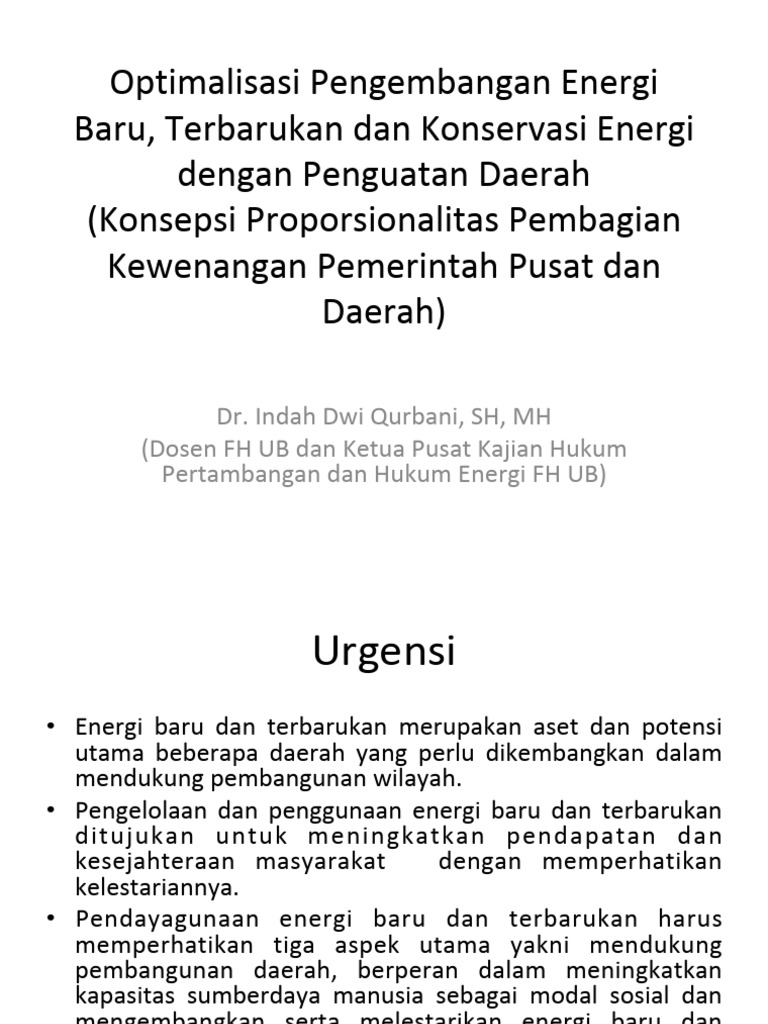 Optimalisasi Pengembangan EBTKE Dengan Penguatan Daerah DR Indah 11 ...