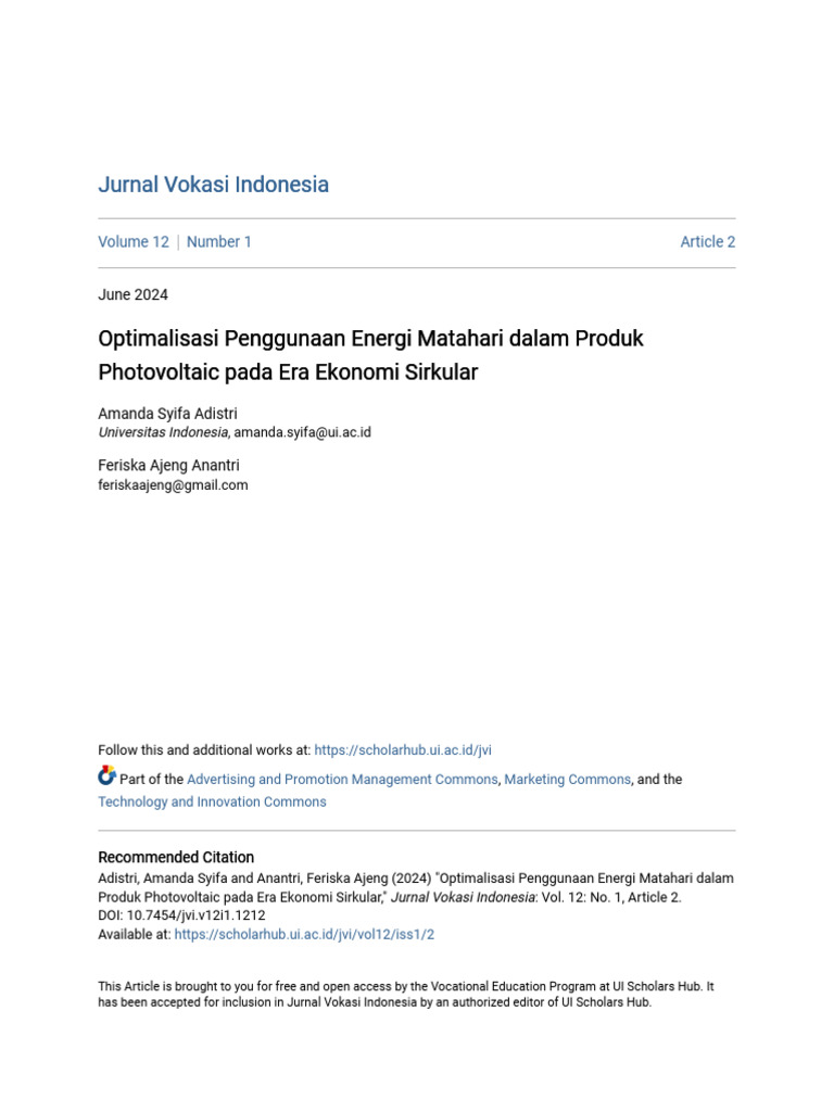 Optimalisasi Penggunaan Energi Matahari Dalam Produk Photovoltaic Pada ...