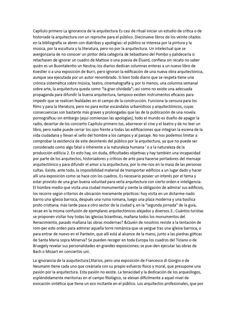 Capítulo Primero La Ignorancia de La Arquitectura Es Casi de Ritual ...