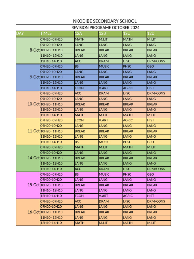 October 2024 Revision Schedule | PDF