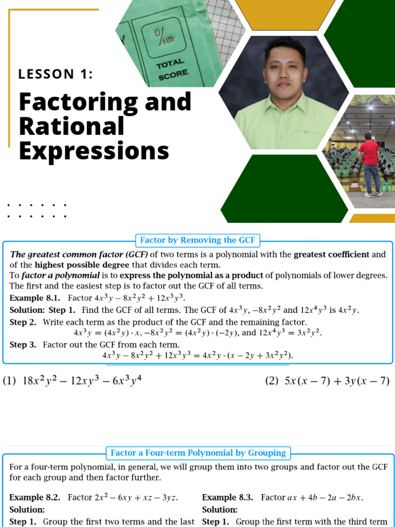 Lesson 1:: Factoring and Rational Expressions | PDF