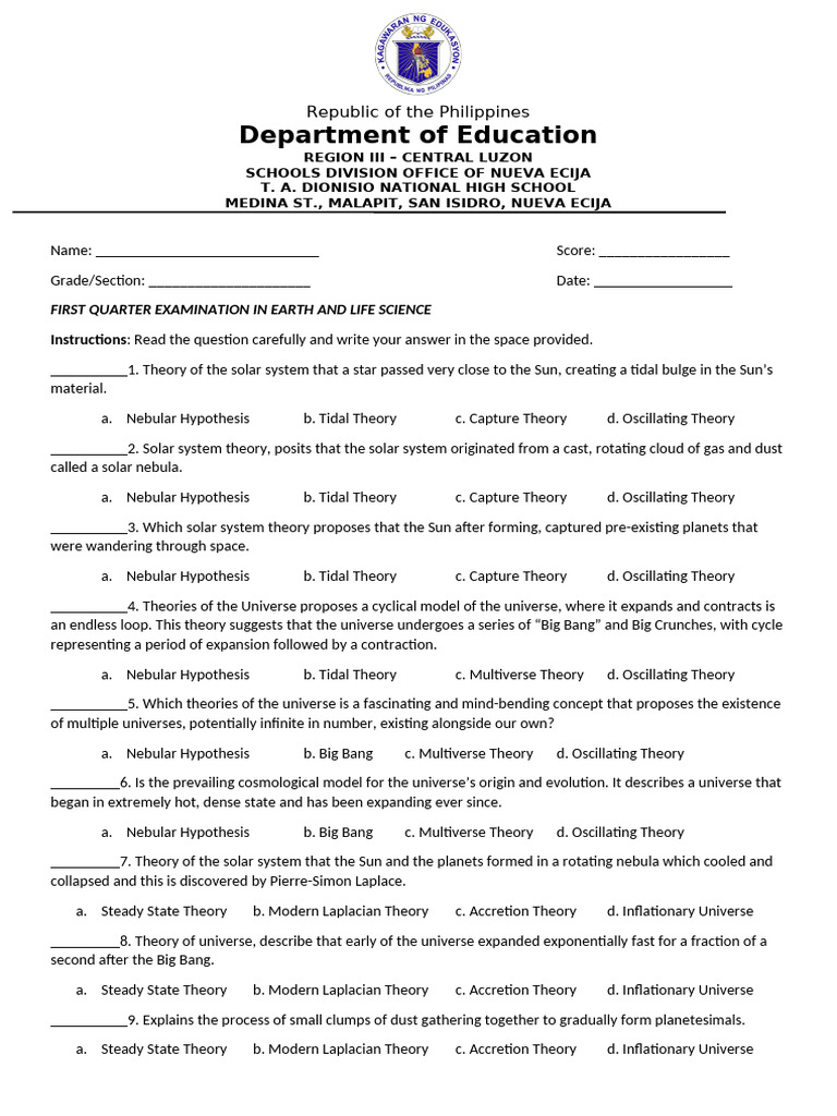 FIRST QUARTER EXAM in ELS | PDF | Earth Sciences | Minerals