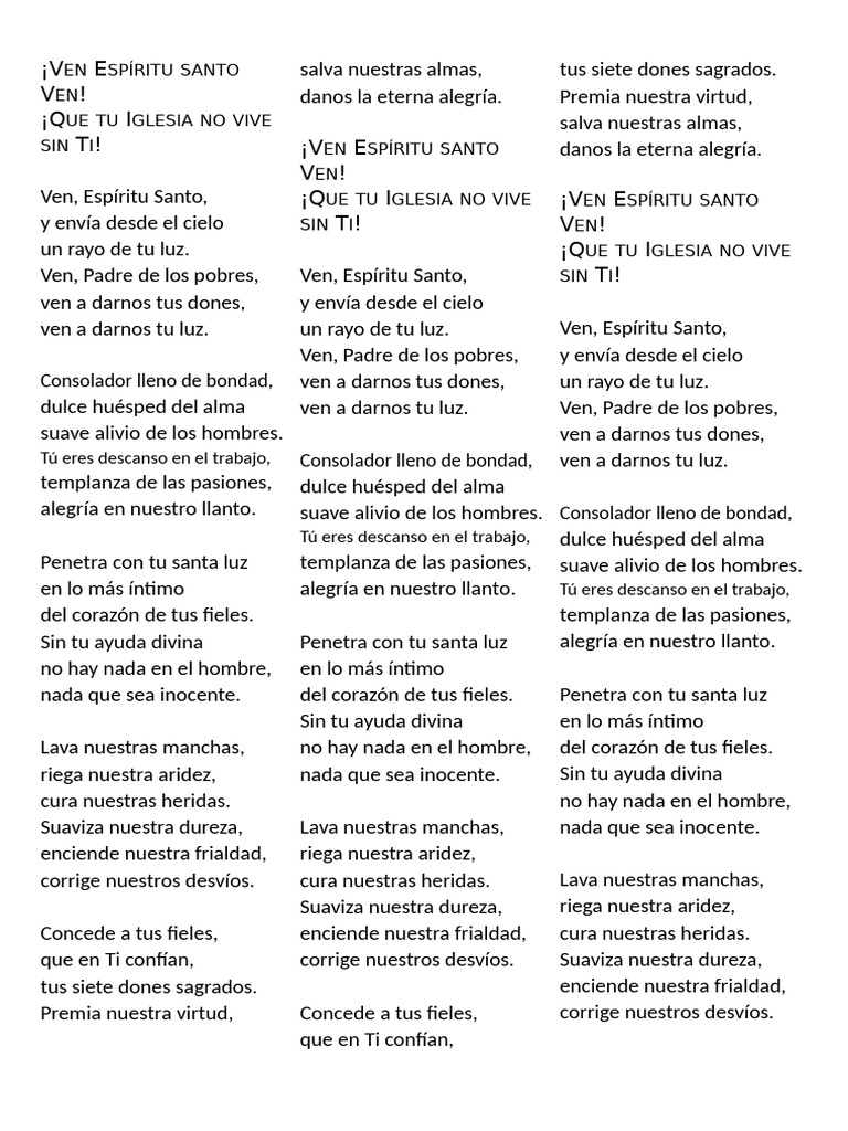 Ven Espíritu Santo Ven | PDF | espíritu Santo | Creencia religiosa y ...