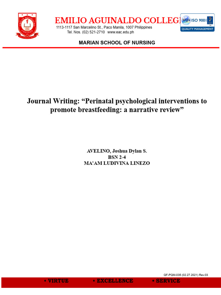 Journal Writing Ob Ward 2 | PDF | Breastfeeding | Mental Health