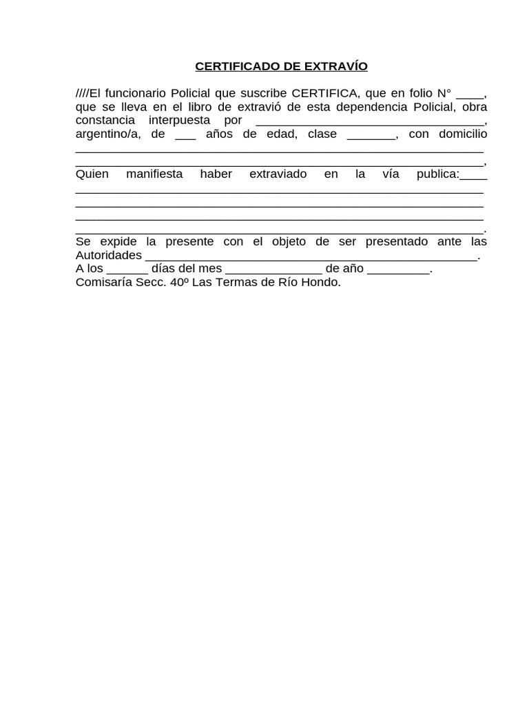 Certificado de Extravio | PDF | Finanzas y administración del dinero