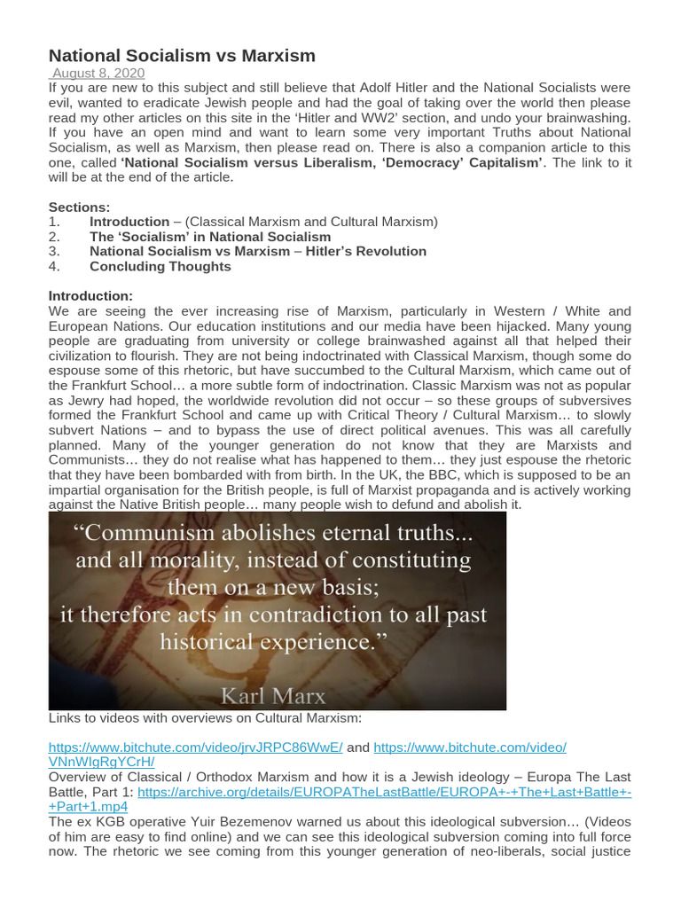 National Socialism Vs Marxism | PDF | Marxism | Communism
