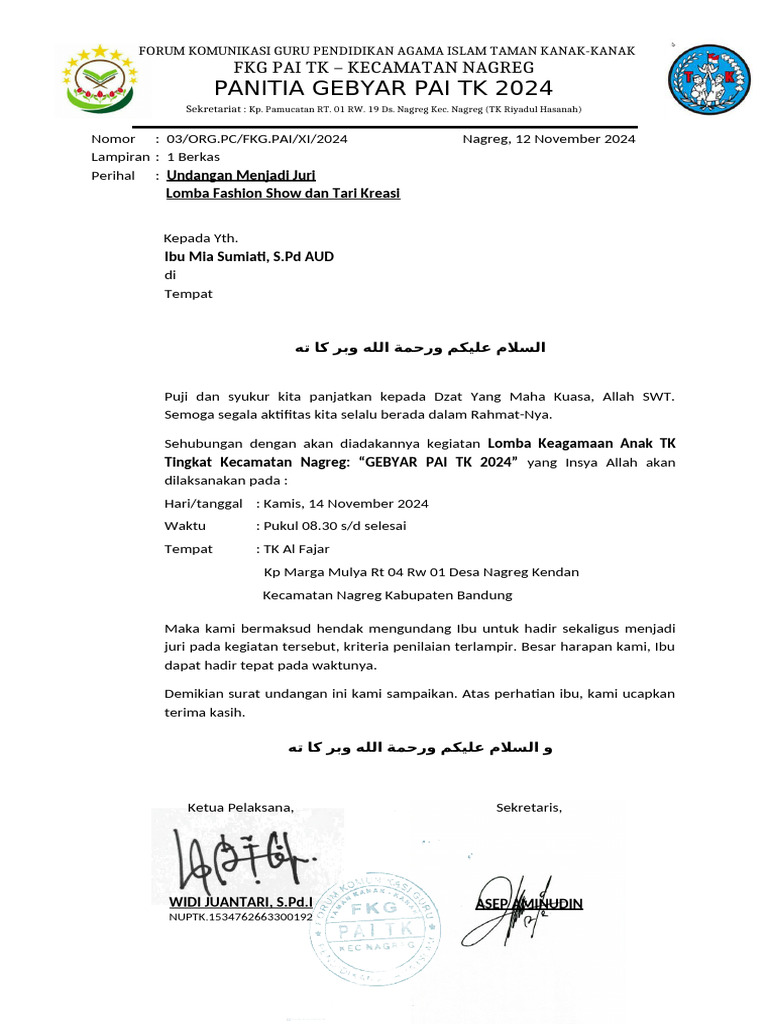 Surat Undangan Juri Lomba | PDF