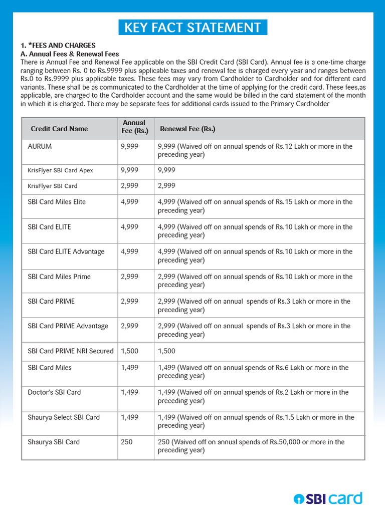 Key Fact Statement | PDF | Credit Card | Fee