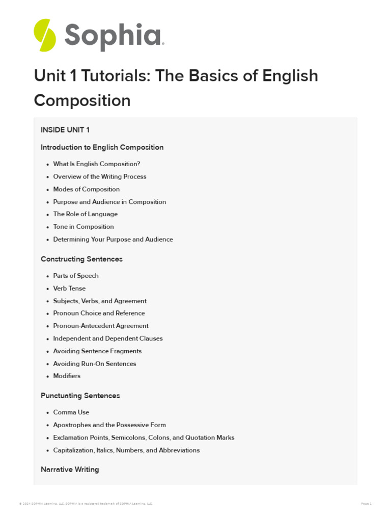 Unit 1 Tutorials The Basics of English Composition | PDF | English ...