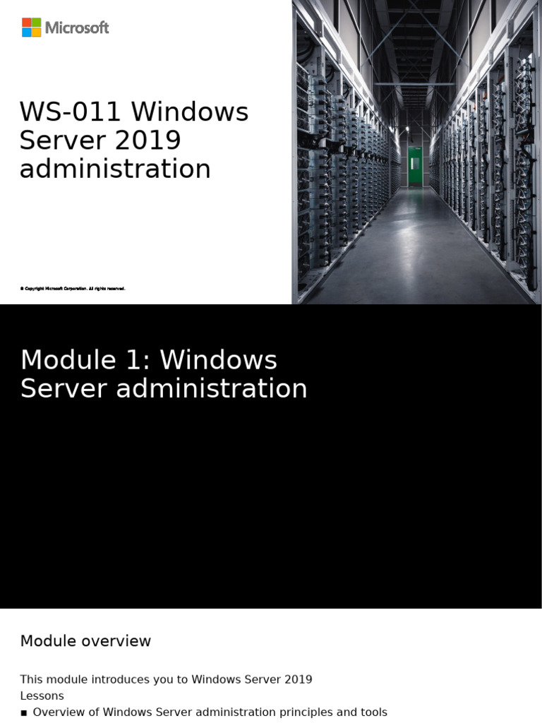 WS-011T00A - M01 - Windows Server Administration | PDF | Microsoft Windows | Server (Computing)