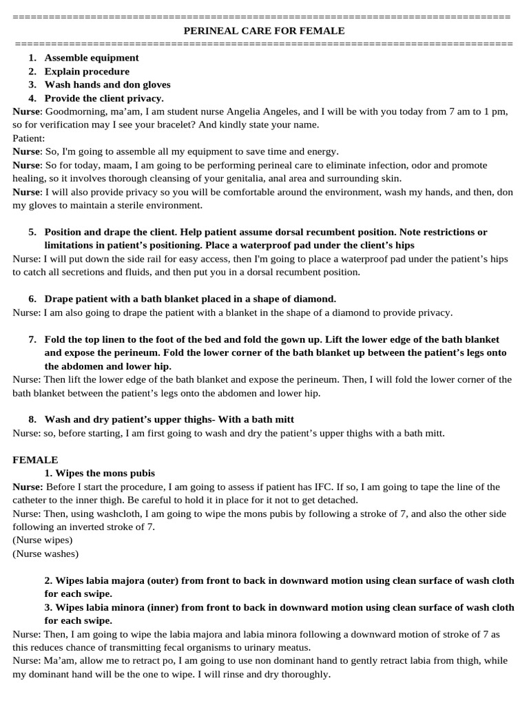 RetDem Script Perineal Care | PDF | Labia | Urinary Incontinence