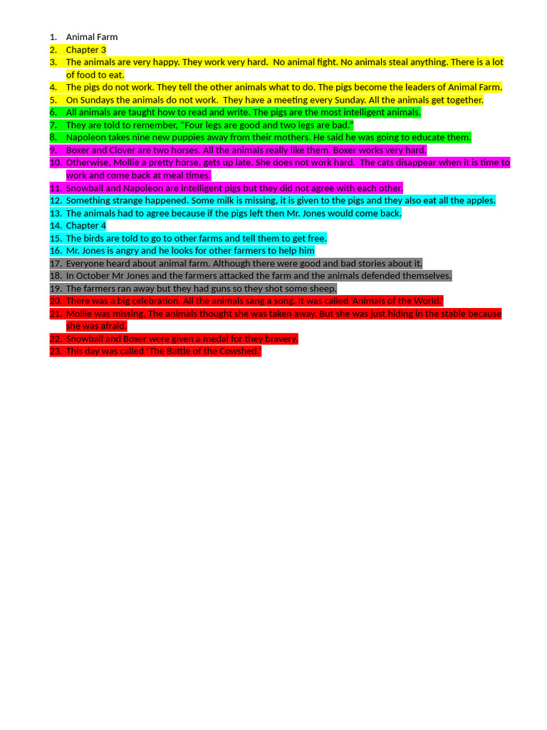 Animal Farm Chapter 3 Summary | PDF | Home & Garden | General Fiction