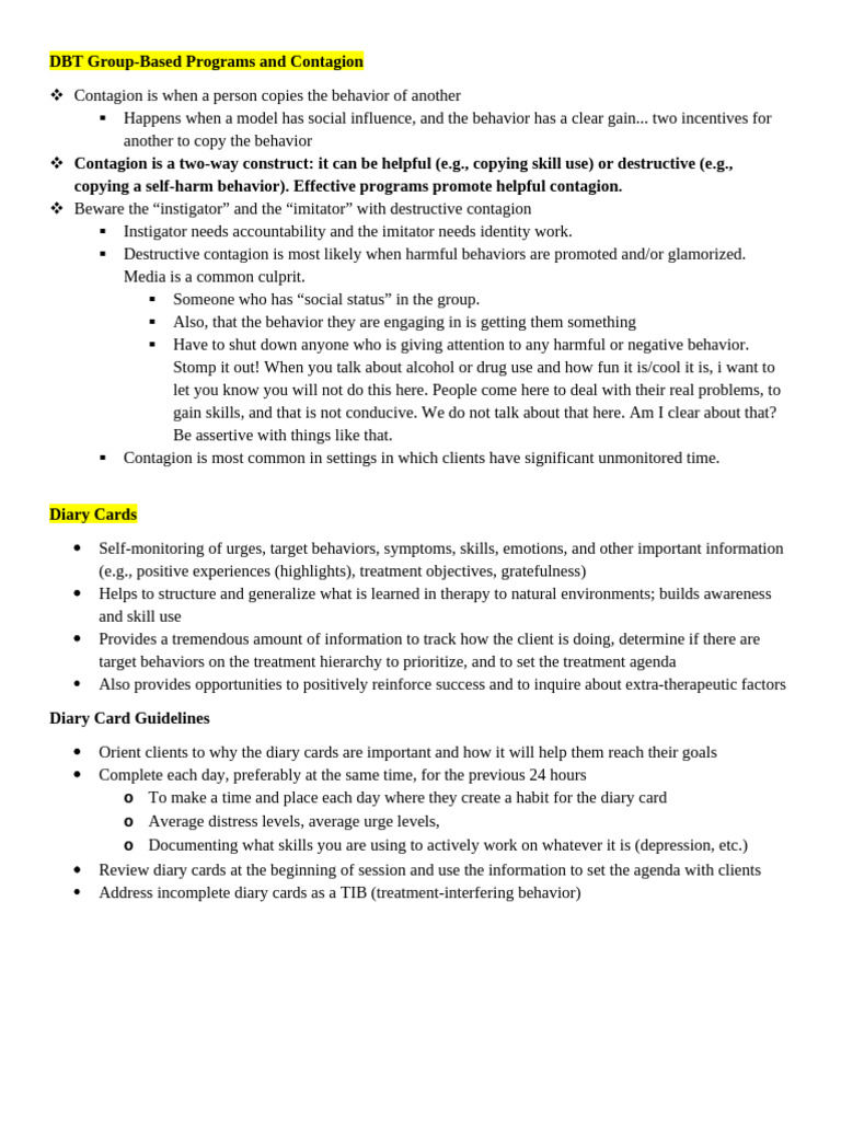 DBT Certification Notes Long Format | PDF | Dialectical Behavior ...