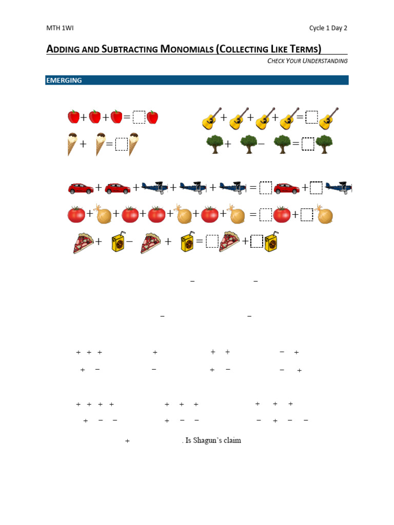 1-2 Adding and Subtracting Monomials CYU | PDF | Area | Length