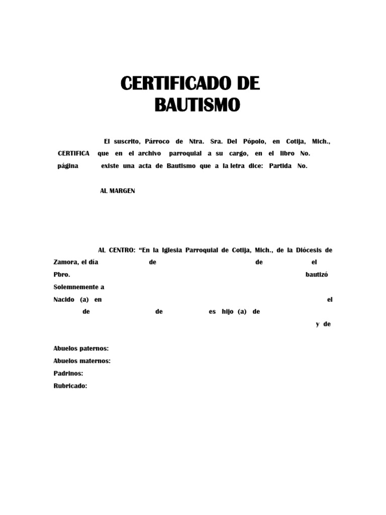 Certificado de Bautismo. | PDF