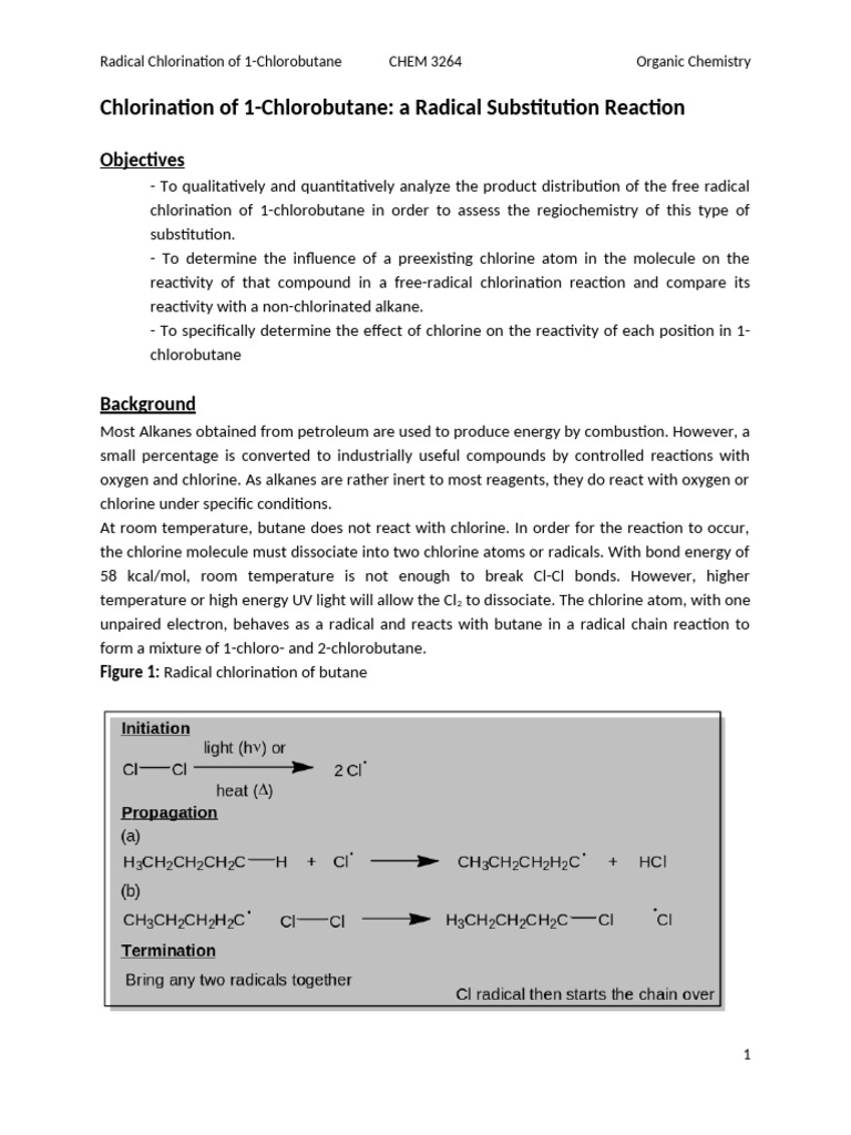 Radical Chlorination of 1-Chlorobutane Experiment | PDF | Chemical ...