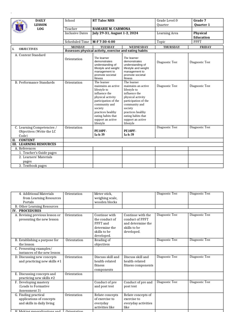 Carmona Daily Log 2024 | PDF | Learning | Curriculum